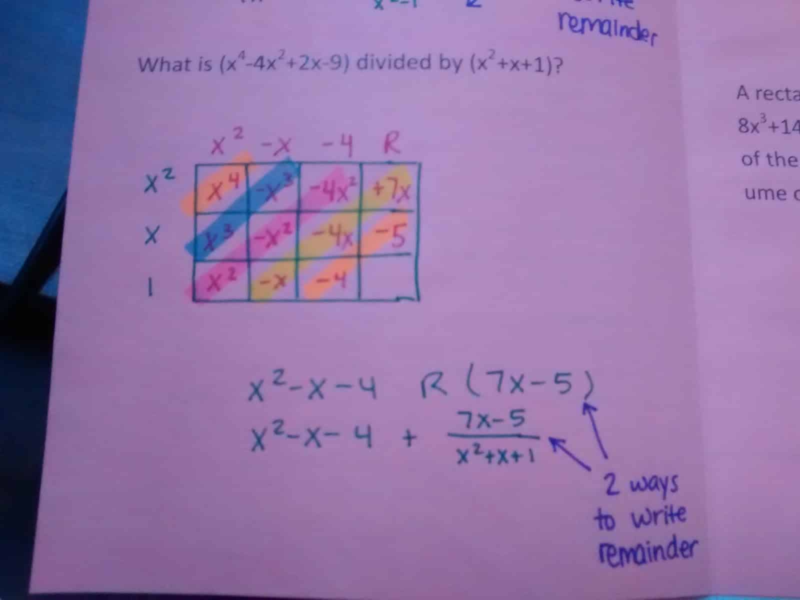 Dividing Polynomials Using The Box Method Foldable Math Love