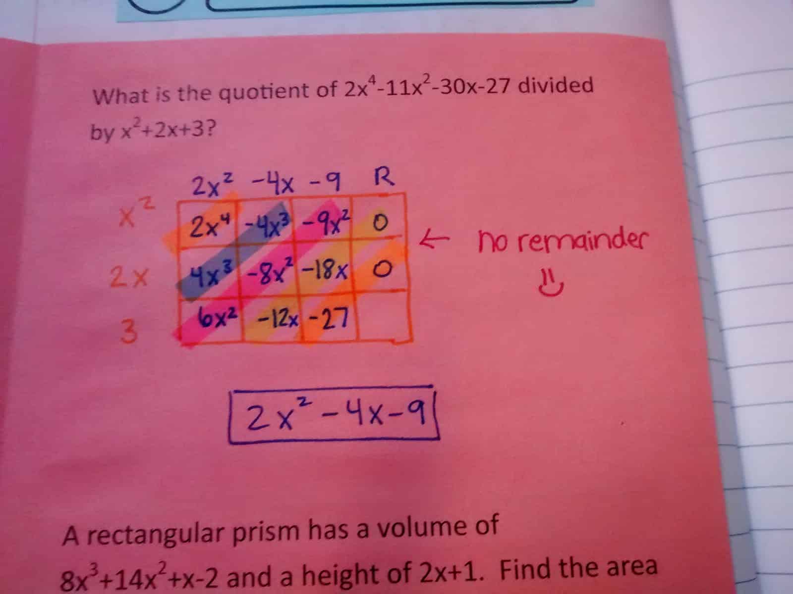 Dividing Polynomials Using The Box Method Foldable Math Love