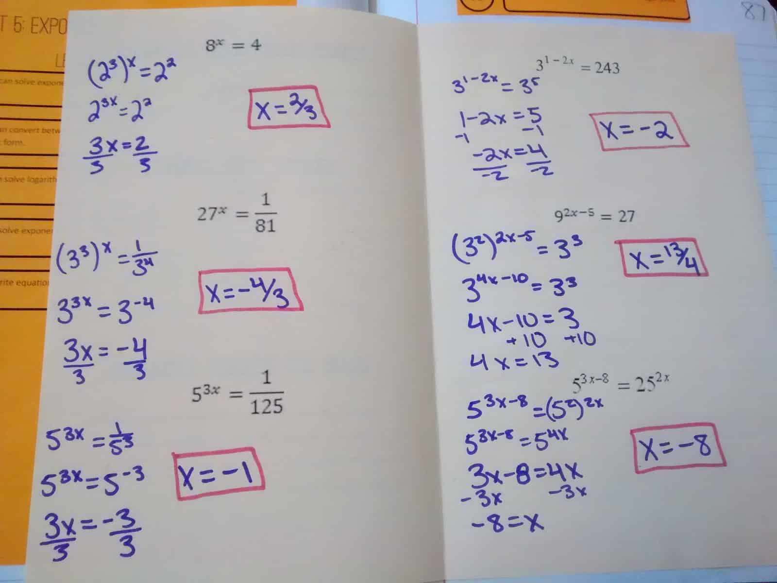 Solving Exponential Equations Foldable Math Love