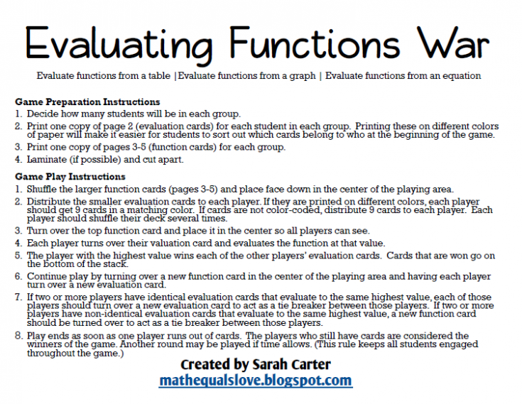 Evaluating Functions War Math Love