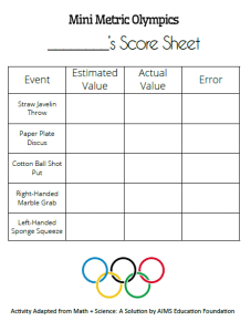 Mini Metric Olympics Activity | Math = Love