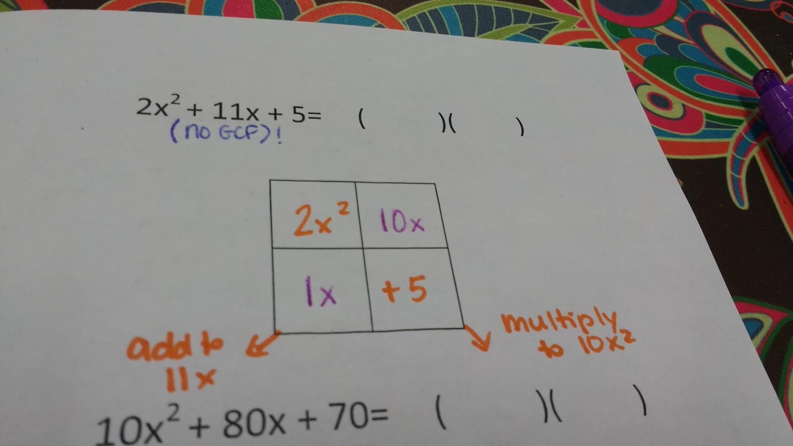 Factoring Polynomials Using The Box Method Directions Math Love