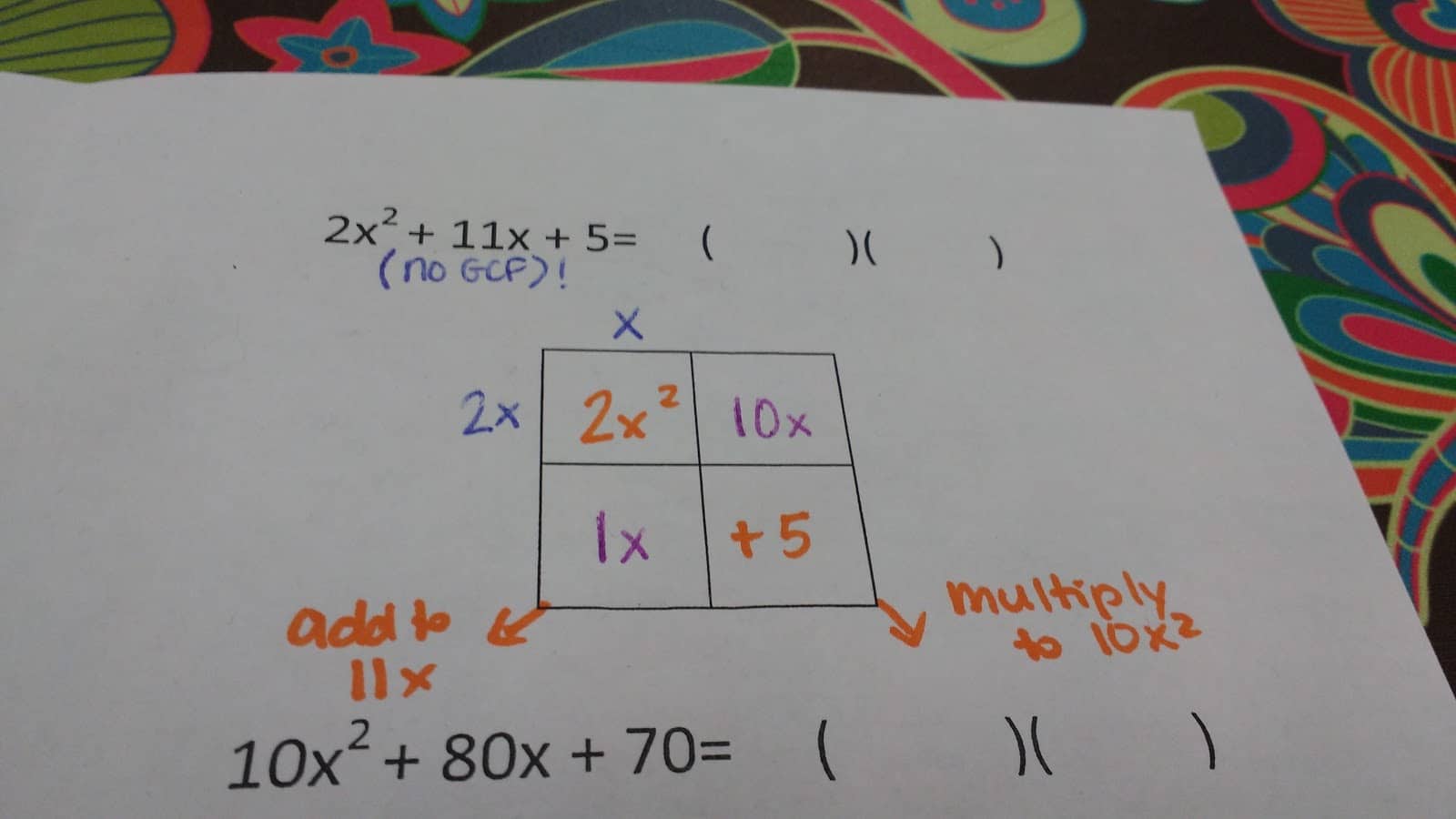 Factoring Polynomials Using The Box Method Directions Math Love
