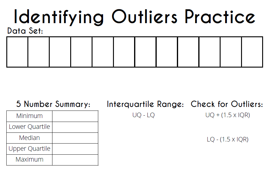 Dry Erase Workmat For Finding Five Number Summary IQR And Outliers 