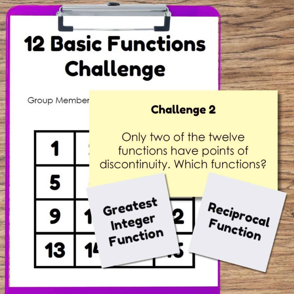 12 Basic Functions Challenge Activity for Pre-Calculus | Math = Love