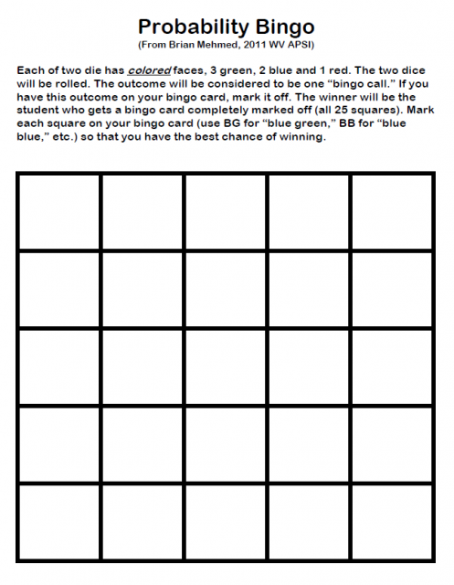 Probability Bingo Game | Math = Love