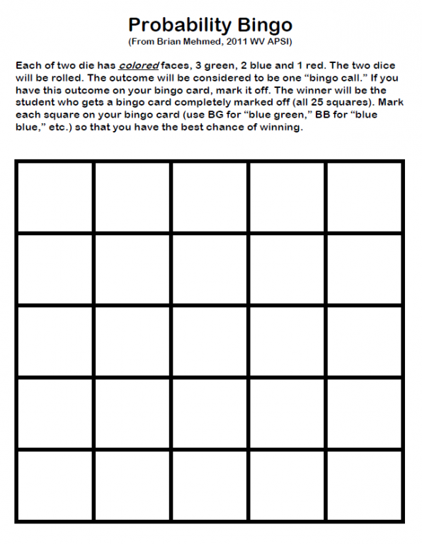 Probability Bingo Game | Math = Love