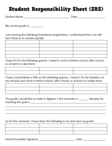 Student Responsibility Sheets | Math = Love