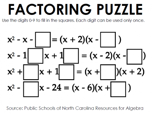 Factoring Puzzle for Quadratic Trinomials | Math = Love
