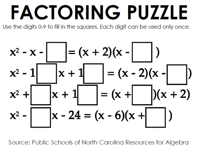 Factoring Puzzle for Quadratic Trinomials | Math = Love