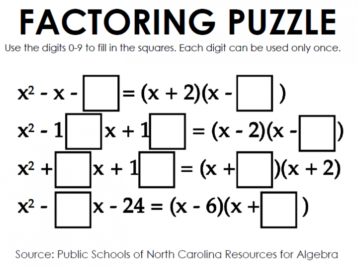 Factoring Puzzle for Quadratic Trinomials | Math = Love