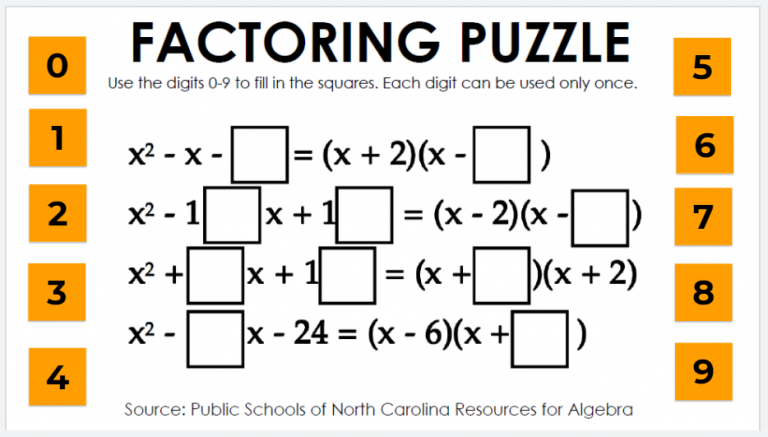 Factoring Puzzle for Quadratic Trinomials | Math = Love