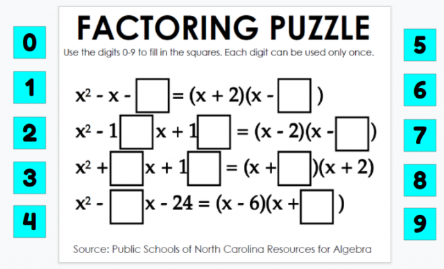 Factoring Puzzle for Quadratic Trinomials | Math = Love