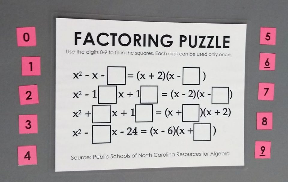 Factoring Puzzle for Quadratic Trinomials | Math = Love