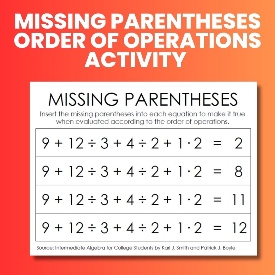 Missing Parentheses - An Order of Operations Activity | Math = Love Missing Parentheses - An Order of Operations Activity | Math = Love