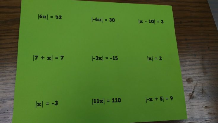 Leveled Practice Cards Activity for Absolute Value Equations | Math = Love