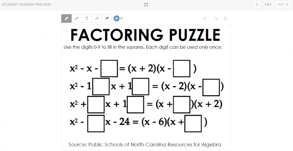 Factoring Puzzle for Quadratic Trinomials | Math = Love