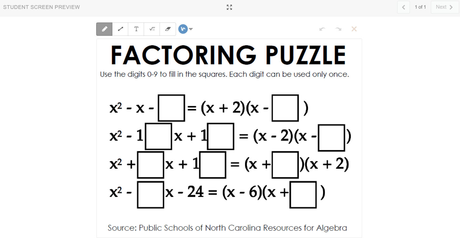 Factoring Puzzle for Quadratic Trinomials | Math = Love