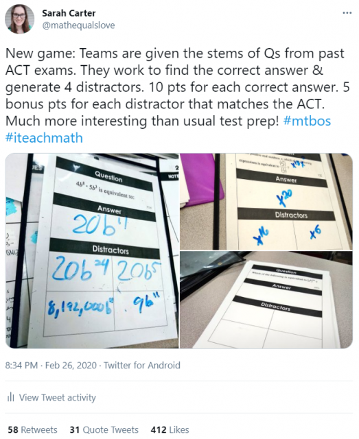 Exponent Rules Review Game with ACT Questions and Distractors | Math = Love