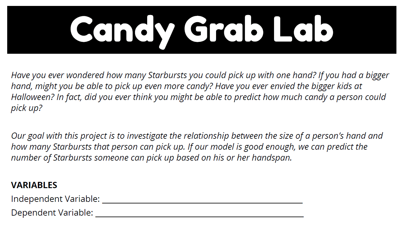 Candy Grab Lab for Linear Regression | Math = Love