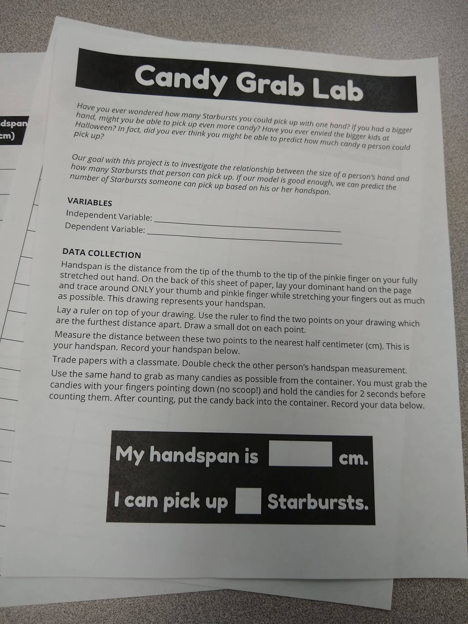 Candy Grab Lab for Linear Regression | Math = Love