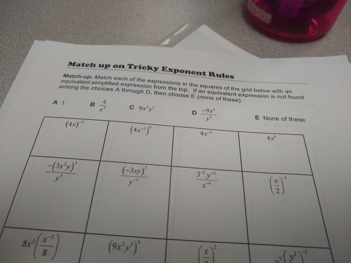 Exponent Rules Match-Up Activity | Math = Love