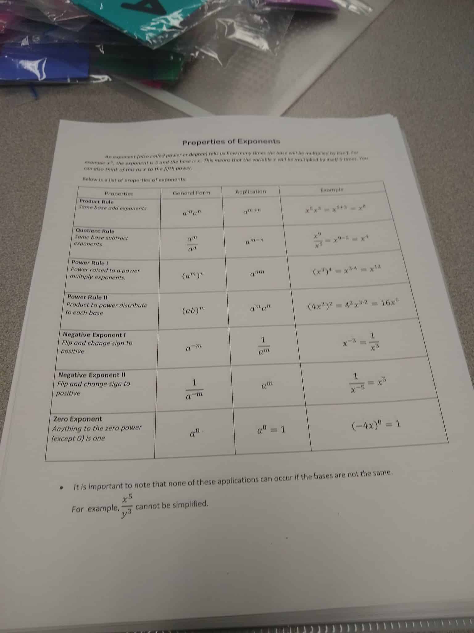 Exponent Rules Match-Up Activity | Math = Love
