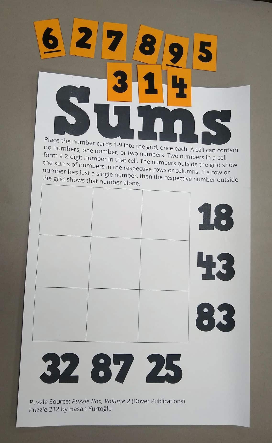 Sums Puzzle | Math = Love