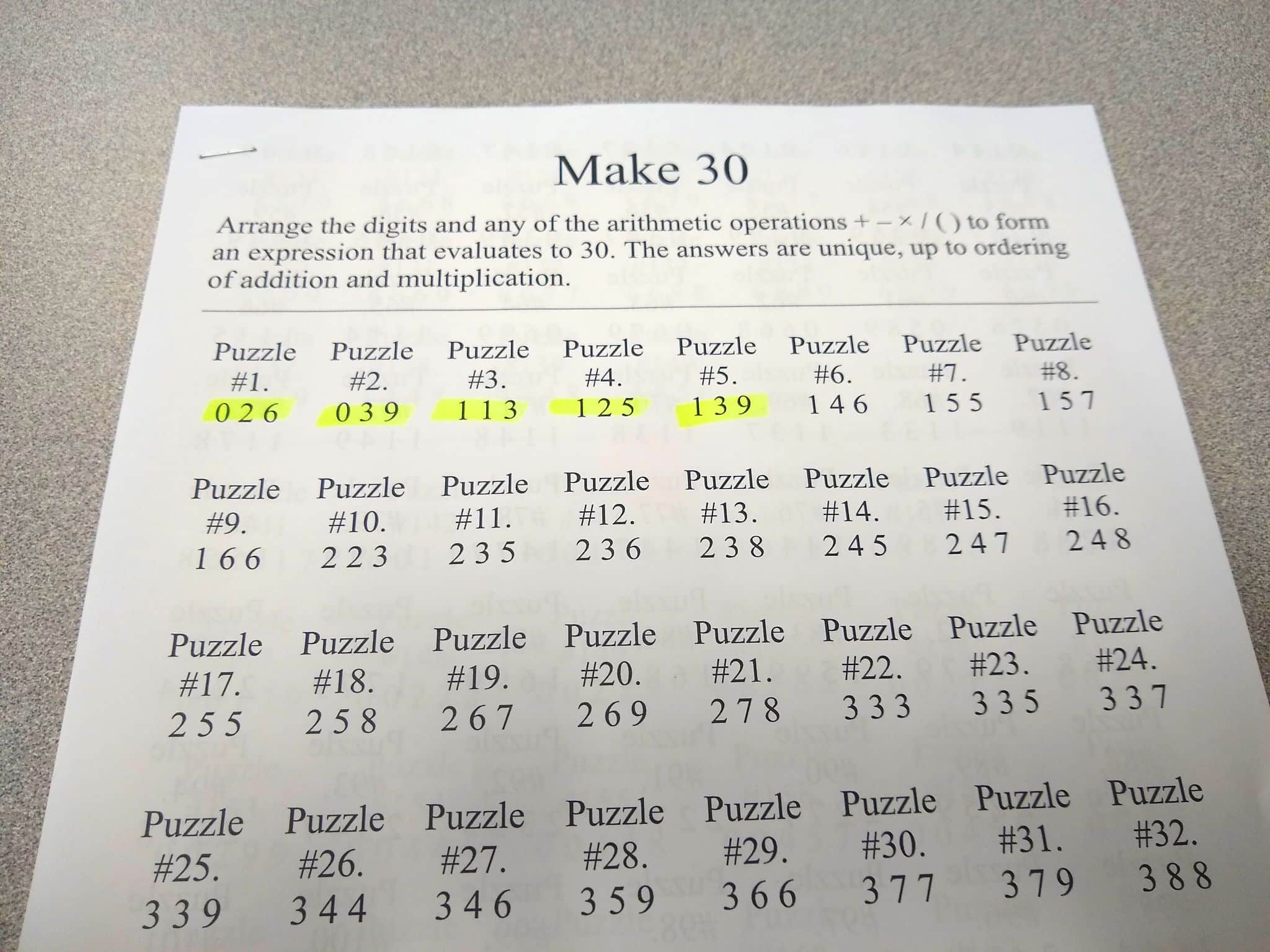 Make 30 Puzzles | Math = Love
