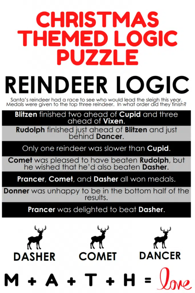 Reindeer Logic Puzzle Math Love