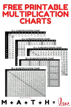 5 Free Printable Multiplication Charts [PDF and PUB files available]