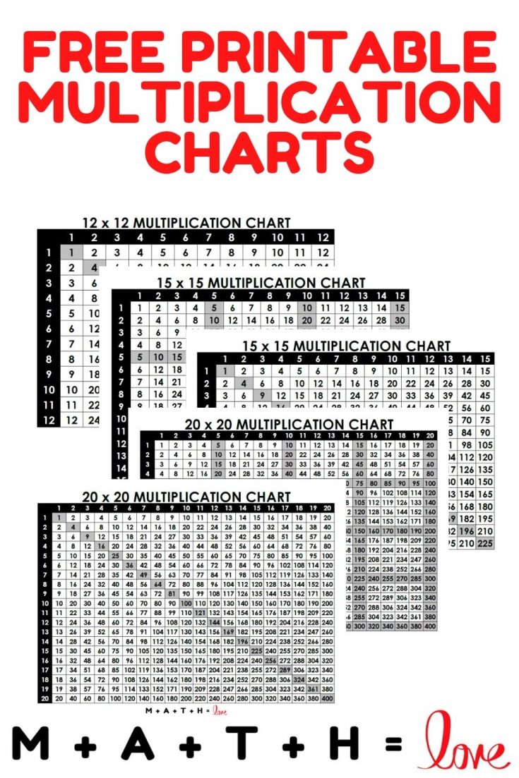 5 Free Printable Multiplication Charts [PDF and PUB files available]
