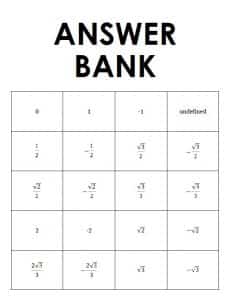 Unit Circle Bingo Game | Math = Love