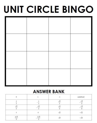 Unit Circle Bingo Game | Math = Love