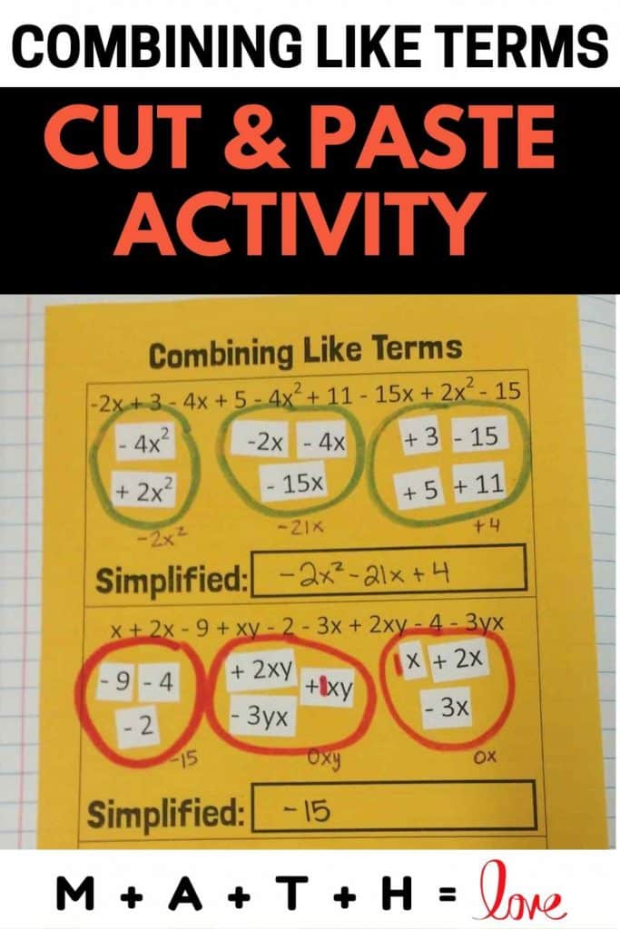 Easy Projects To Learn Combining Like Terms Shreffler Dozziess