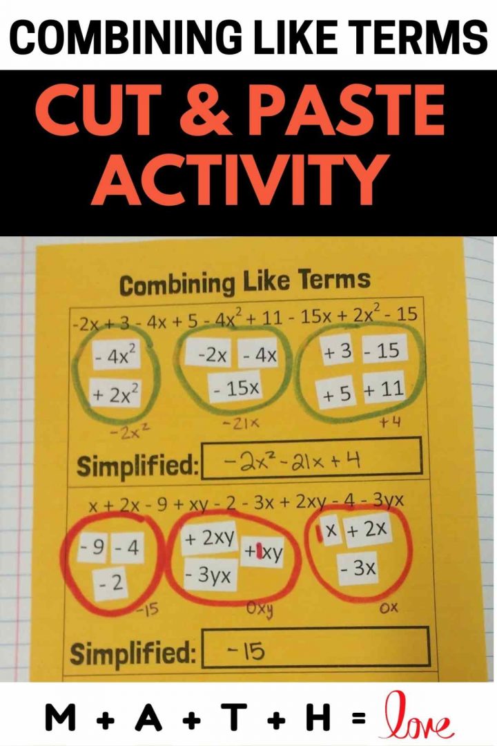 Easy Projects to Learn Combining Like Terms - Shreffler Dozziess