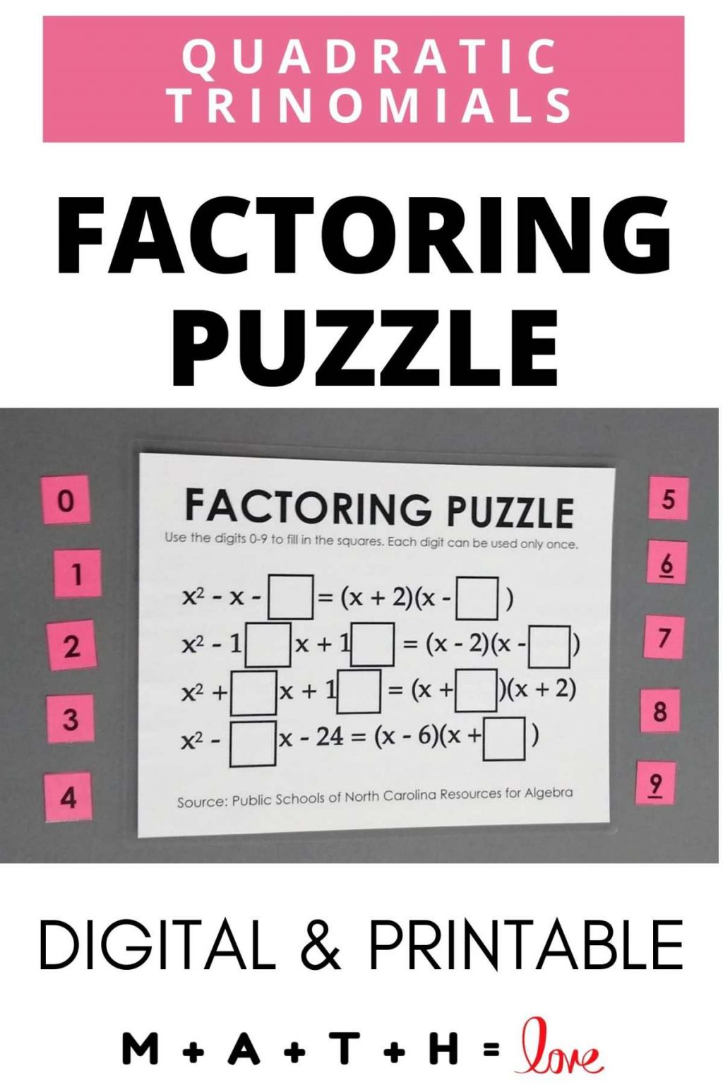 Factoring Puzzle for Quadratic Trinomials | Math = Love