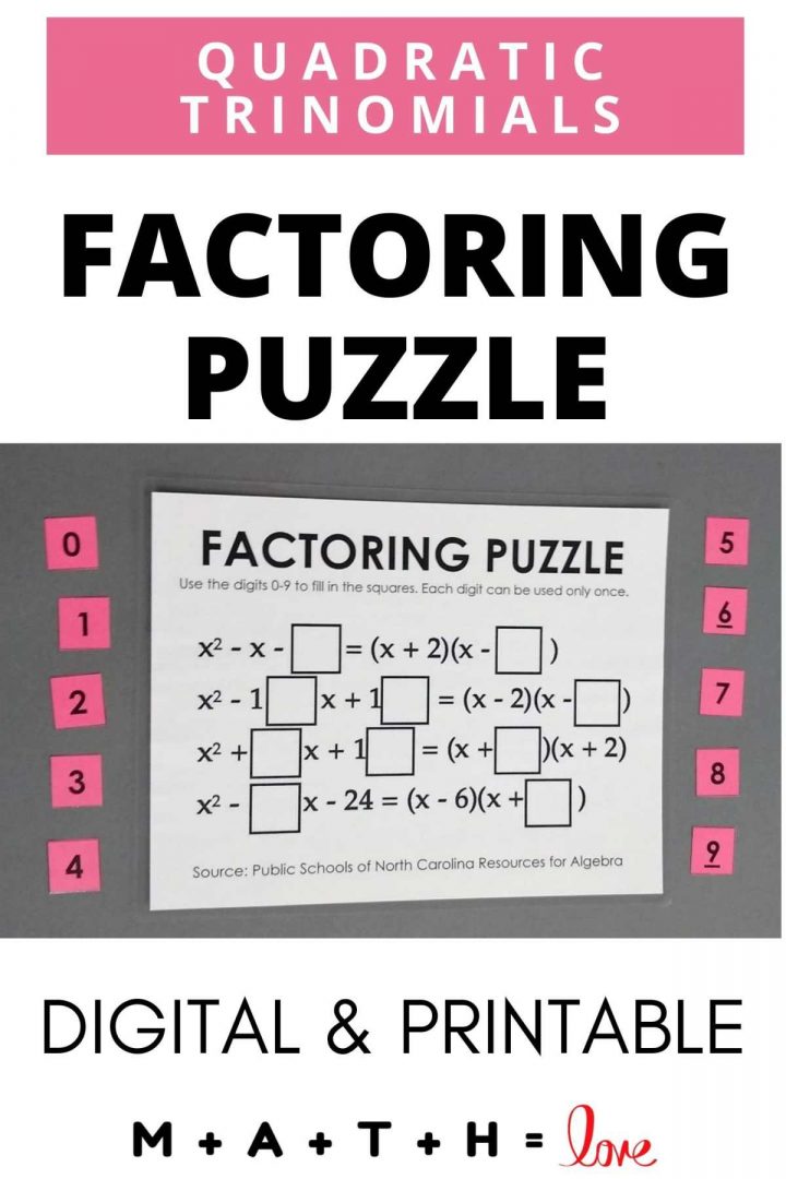 Factoring Puzzle for Quadratic Trinomials | Math = Love