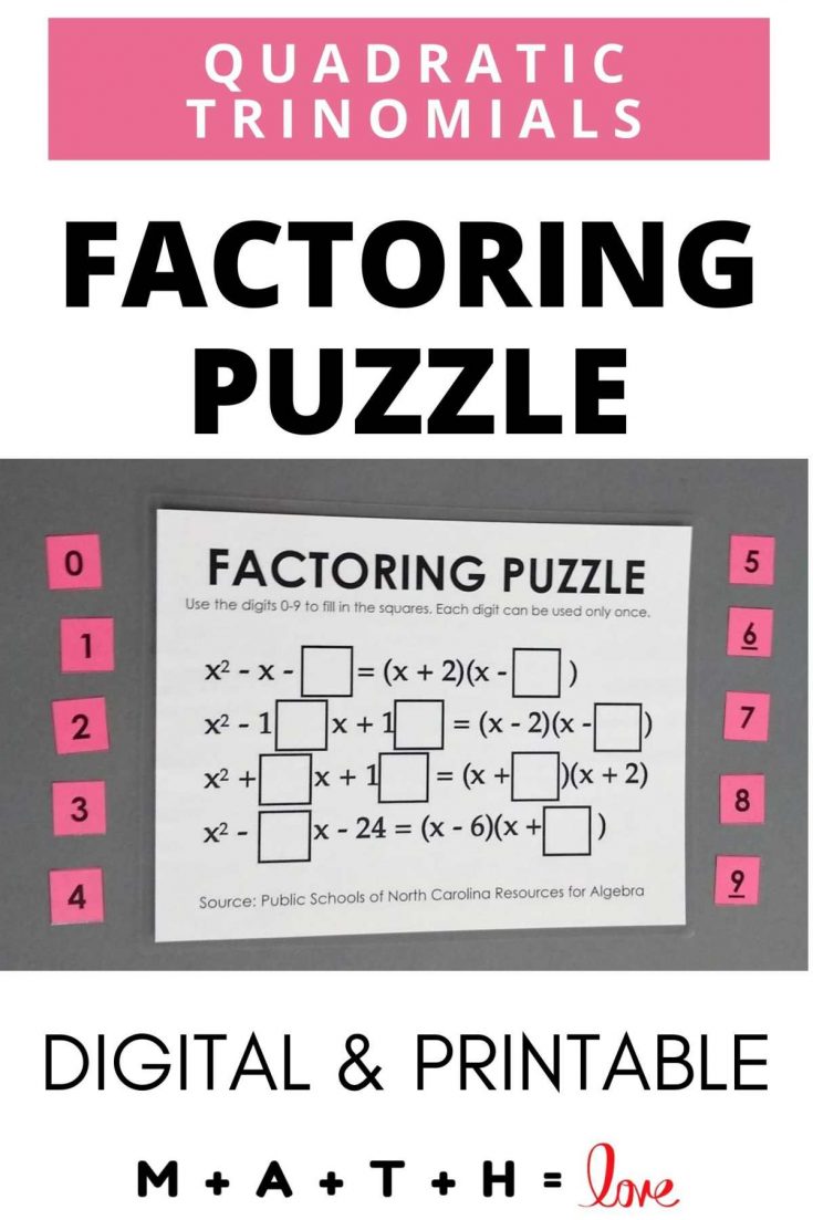 Factoring Puzzle for Quadratic Trinomials | Math = Love
