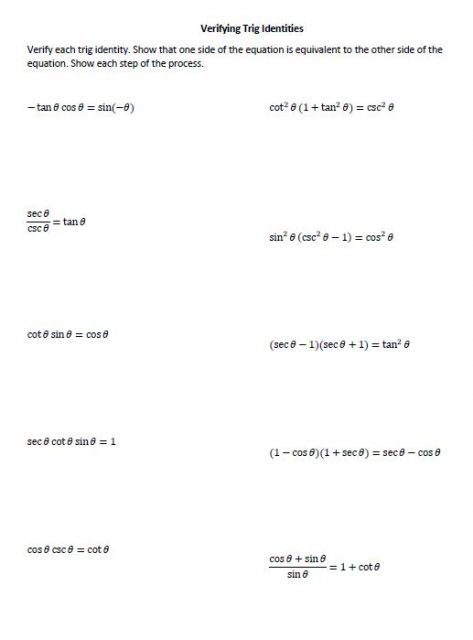 Verifying Trig Identities Worksheet | Math = Love