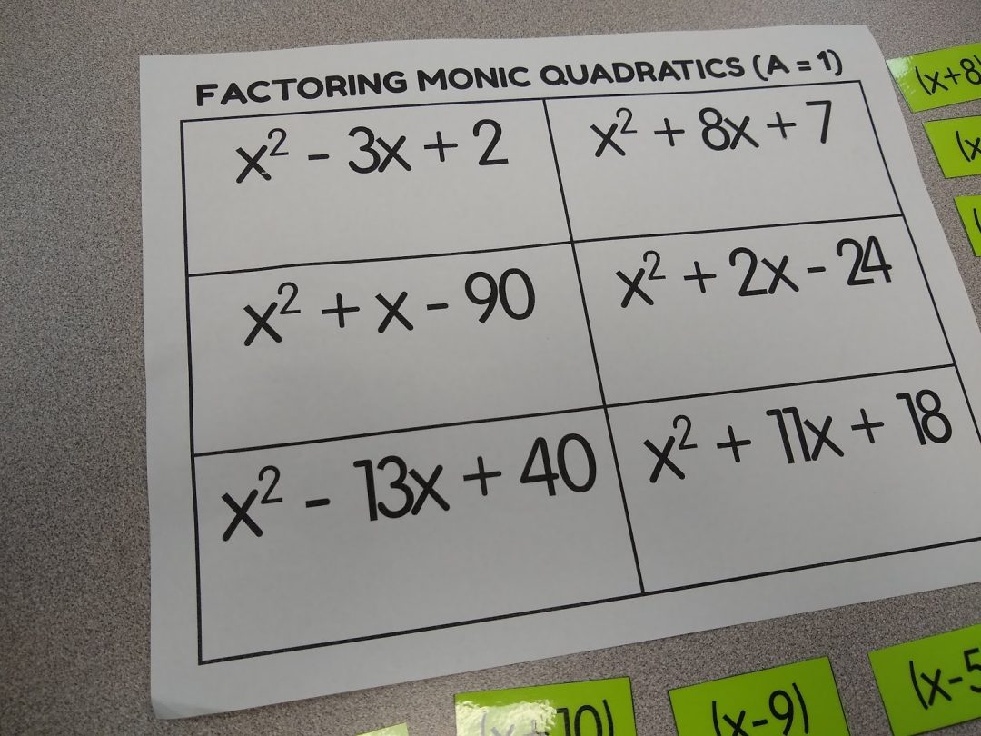 Factoring Quadratics Practice Activity (When a = 1) | Math = Love