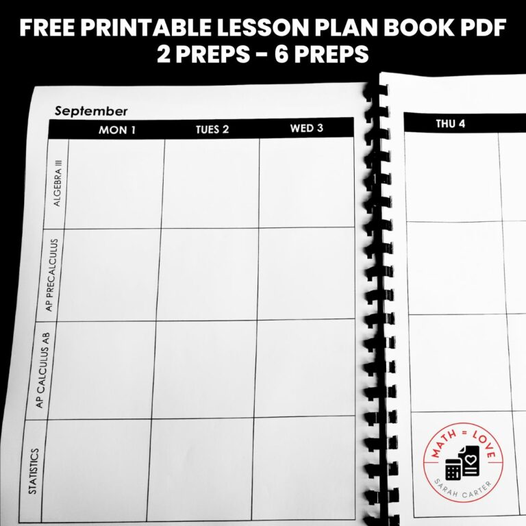 2025-2026 Free Printable Lesson Plan Book (2-6 Preps)