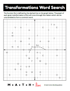 Transformations of Functions Word Search Activity | Math = Love