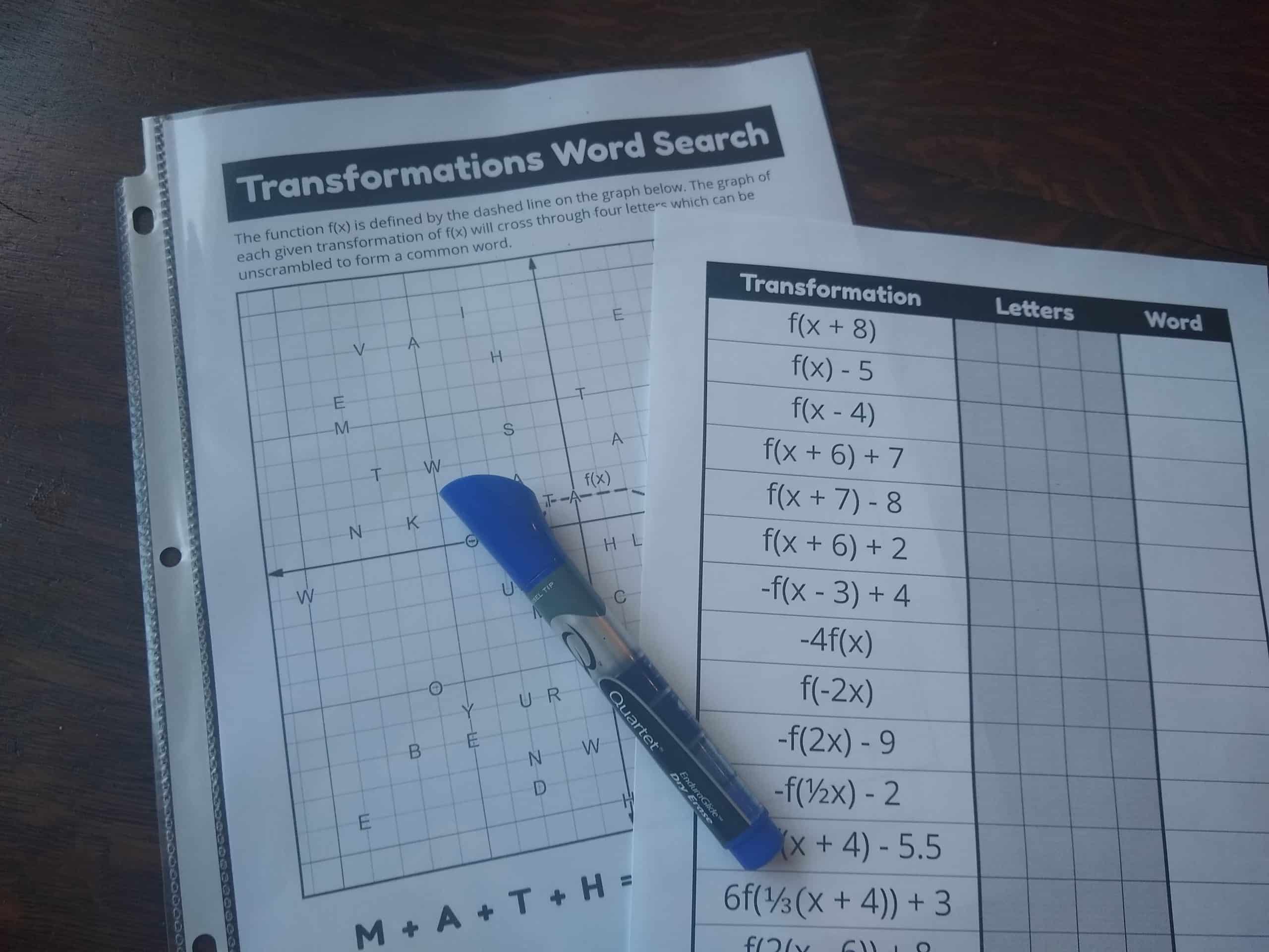 Transformations of Functions Word Search Activity | Math = Love
