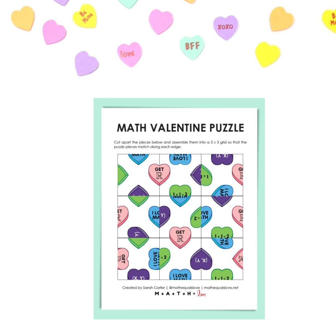 Math Valentine Square Puzzle | Math = Love