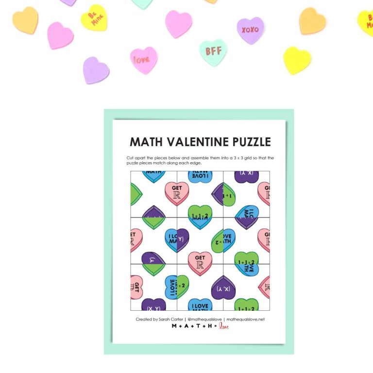 Math Valentine Square Puzzle | Math = Love