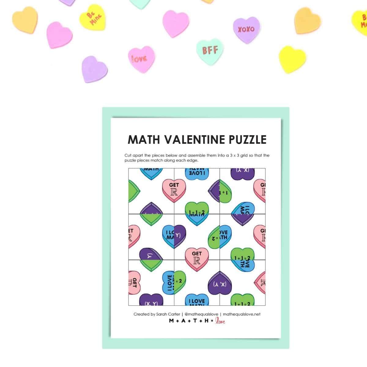 Math Valentine Square Puzzle | Math = Love