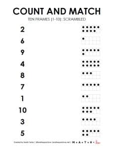 Count and Match Ten Frame Worksheets (1-10) | Math = Love