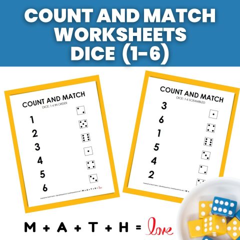 Count and Match Worksheets 1-6 with Dice | Math = Love