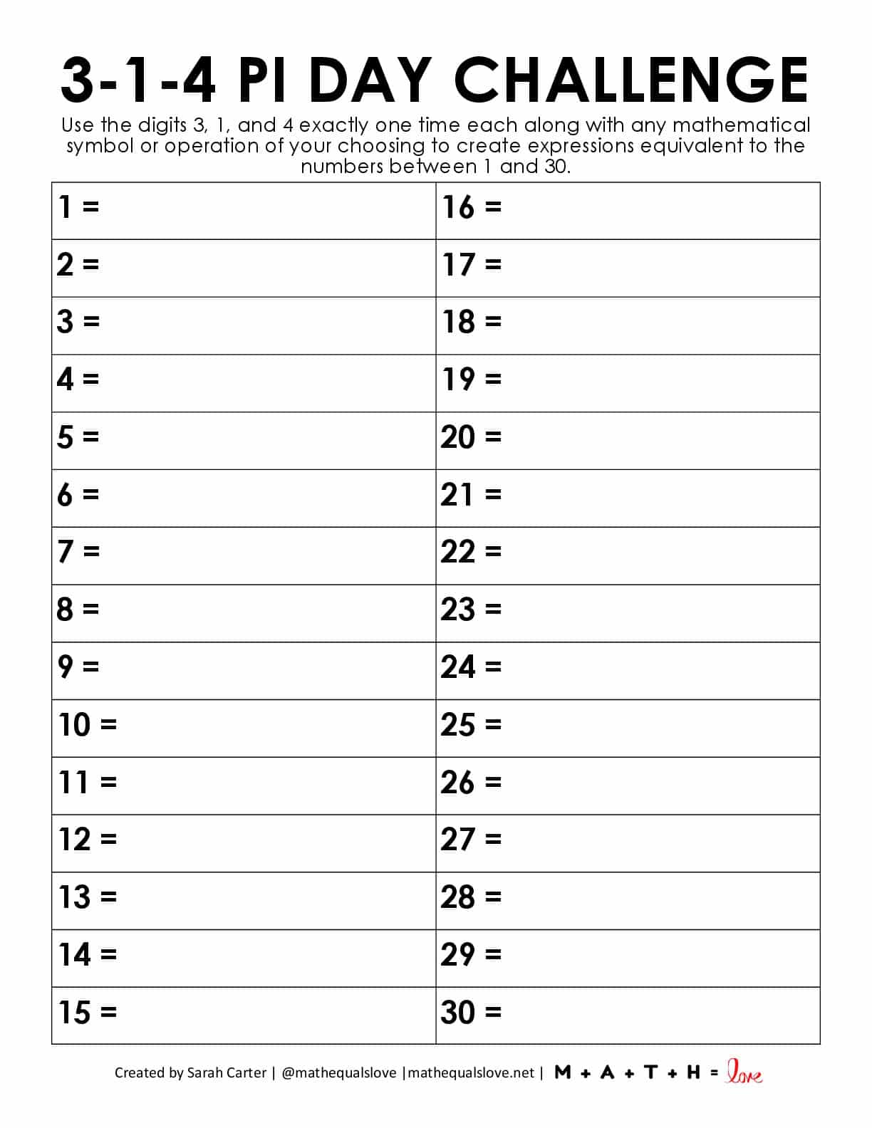 3-1-4 Pi Day Number Challenge | Math = Love